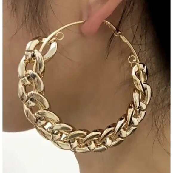 Boho-Chic | Jewelry | Bold 8k Gold Plated Chunky Chain Hoop Earrings ...
